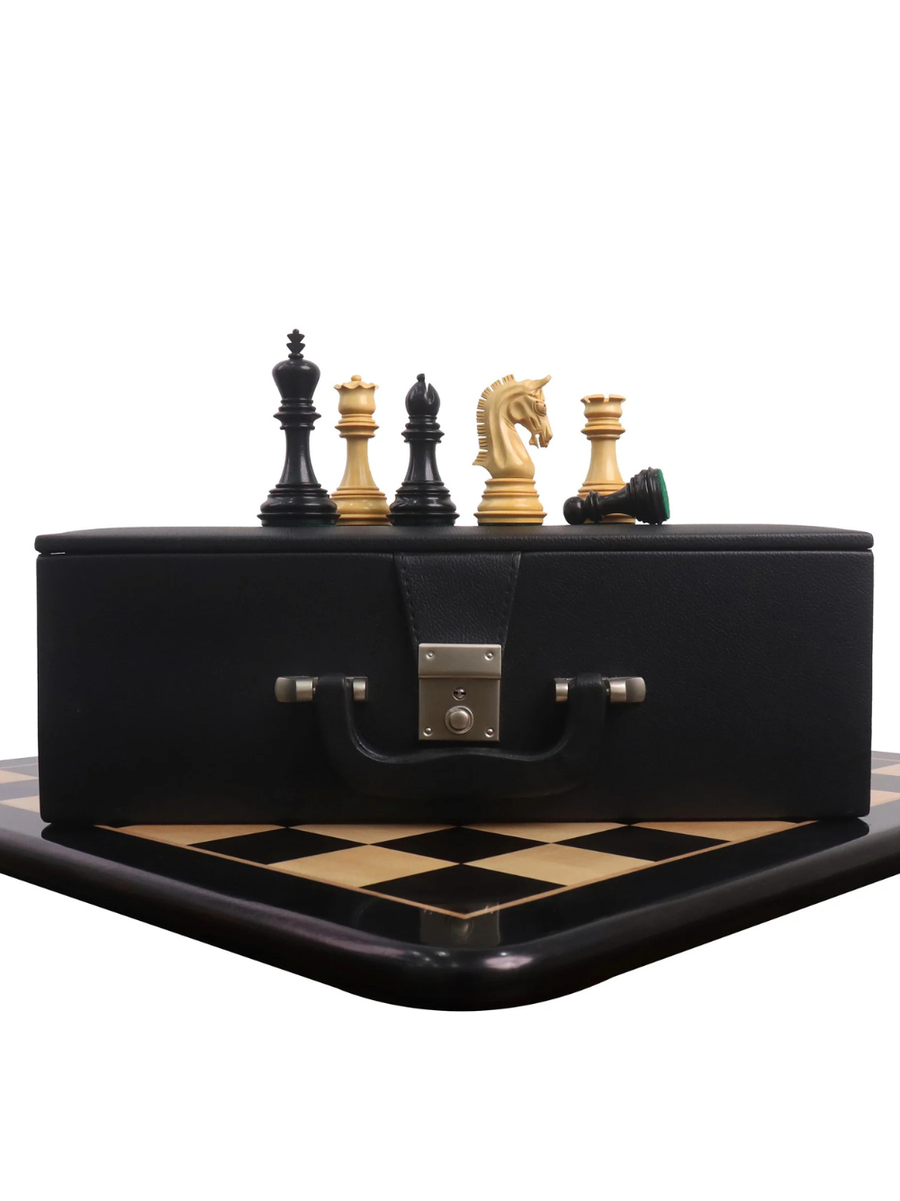 3.8" Imperial Staunton Luxury Ebony Wood Chess set 21" Ebony Chess Boa ...